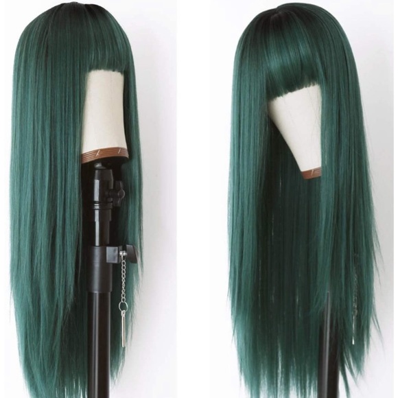 Hair | 24 Long Straight Ombre Green Bang Wig | Poshmark